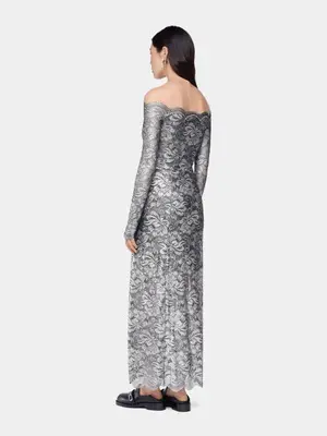 Rabanne Foil Lace Long Dress - Silver