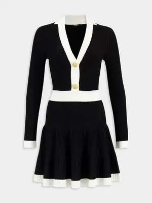 Balmain V-neck Knit Viscose Mini Flare Dress
