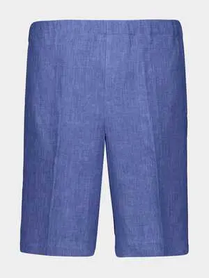 PIACENZA CASHMERE 1733 Light Denim Linen Bermuda Shorts - Blue