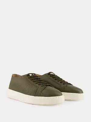 Santoni Tumbled Leather Sneakers - Green