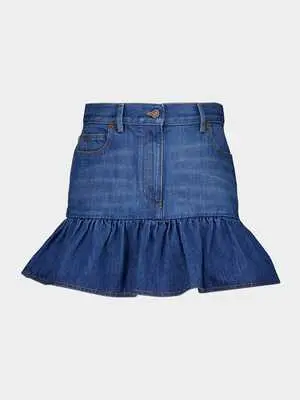 Valentino Garavani Ruffled Hem Denim Mini Skirt