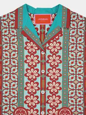 La DoubleJ Pagoda Placée Cotton Poplin Bowling Shirt - Blue