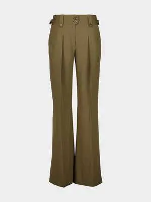 TOM FORD Pleated Crepe De Chine Wide Leg Trousers - Green