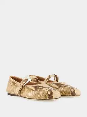 Paris Texas Python-print Buckle Ballet Flat - Beige