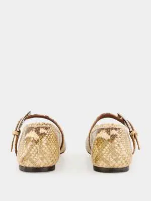 Paris Texas Python-print Buckle Ballet Flat - Beige