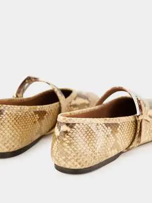 Paris Texas Python-print Buckle Ballet Flat - Beige