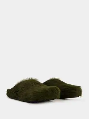 Marni Deep Long Hair Calfskin Fussbett Sabot - Green