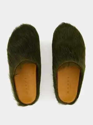 Marni Deep Long Hair Calfskin Fussbett Sabot - Green