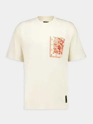 Fendi White T-shirt With Coral Bandana Pocket - Cream