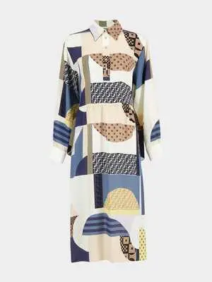 Fendi Patchwork Satin Midi Dress Blue
