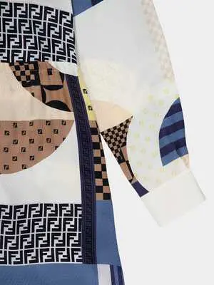 Fendi Multicolour Patchwork Satin Midi Dress - Blue
