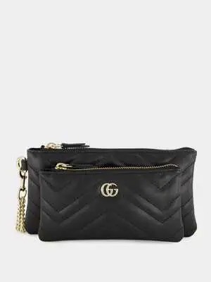 Gucci Gg Marmont Small Pouch With Chain - Black