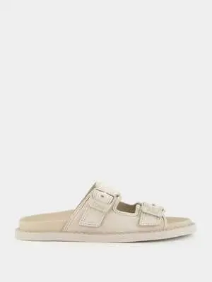Fendi Nubuck Leather Sandals With Ff Motif - Beige