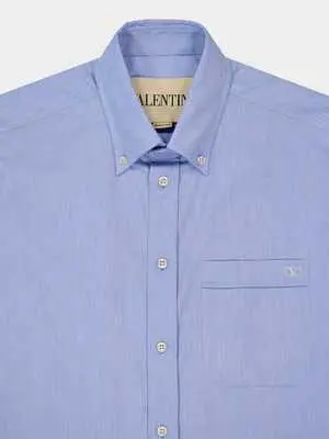 Valentino Garavani Azure Oxford Cotton Shirt With Vlogo - Blue