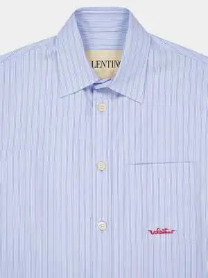 Valentino Garavani Sky Cotton Shirt With Embroidery - Blue