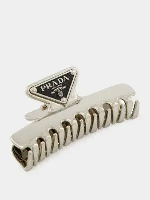 Prada Enameled Metal Hair Claw Clip - Silver