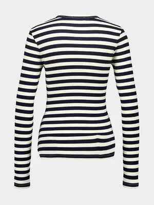 Rabanne Striped Virgin Wool Jersey Top With Button Detail - Multicolour