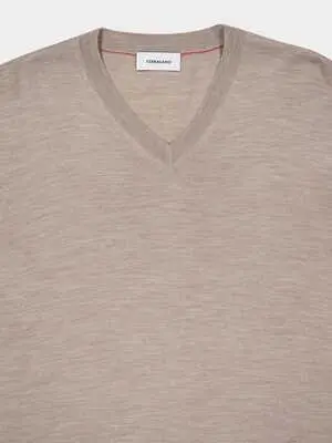 FERRAGAMO Virgin Wool V-neck Sweater - Beige