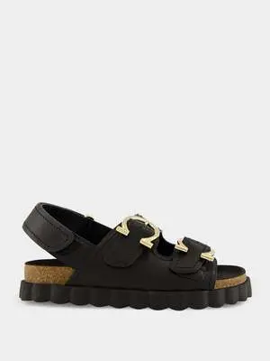FERRAGAMO Kamakura Ornament Double Buckle Sandals - Black