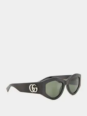 Gucci Oval Sunglasses With Double G - Grey