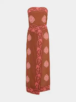 Johanna Ortiz Strapless Linen Ankle-length Dress - Orange