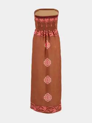 Johanna Ortiz Strapless Linen Ankle-length Dress - Orange