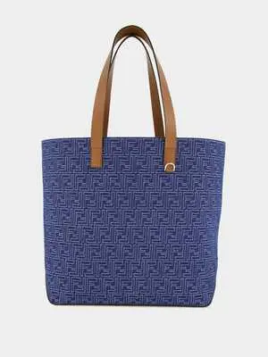 Fendi Ff Jacquard Denim Medium Shopping Bag - Blue