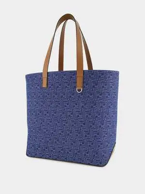 Fendi Ff Jacquard Denim Medium Shopping Bag - Blue