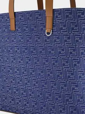 Fendi Ff Jacquard Denim Medium Shopping Bag - Blue