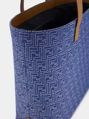 Fendi Ff Jacquard Denim Medium Shopping Bag - Blue