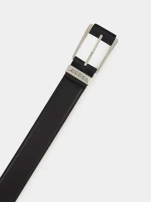 Gucci Leather Belt With Squared Buckle - Black