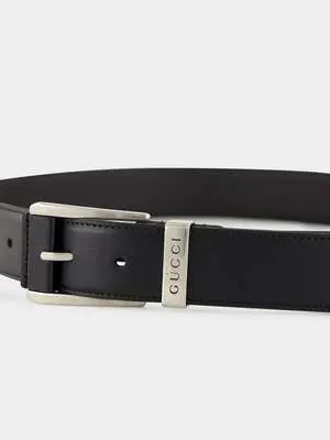 Gucci Leather Belt With Squared Buckle - Black