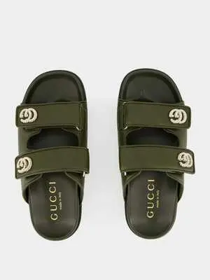 Gucci Dark Leather Sandals With Crystals