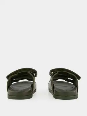 Gucci Dark Leather Sandals With Crystals