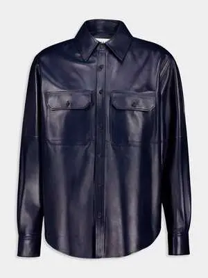 Alexander McQueen Navy Smooth Leather Long-sleeve Shirt - Blue