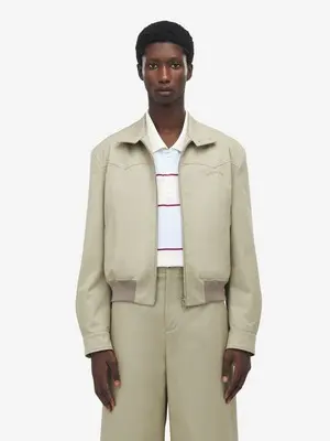 Alexander McQueen Cropped Harrington Cotton Jacket - Beige