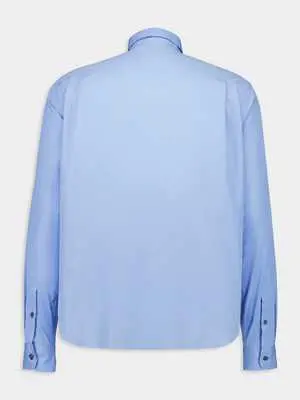 Prada Celeste Cotton Shirt With Pearl Buttons - Blue