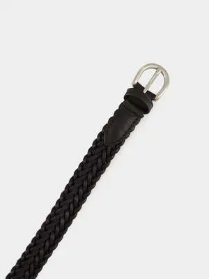 Dragon Diffusion Braided Leather Polo Tip Belt - Black