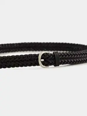 Dragon Diffusion Braided Leather Polo Tip Belt - Black