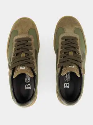 Balmain Swan Leather And Canvas Trainers - Green
