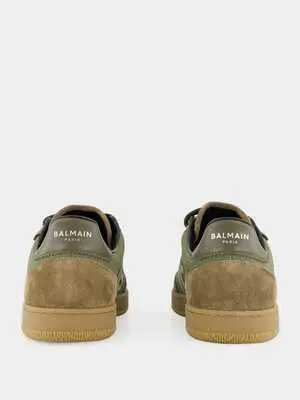 Balmain Swan Leather And Canvas Trainers - Green