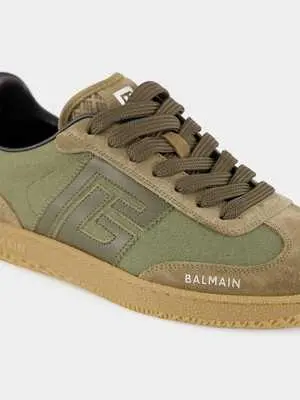 Balmain Swan Leather And Canvas Trainers - Green