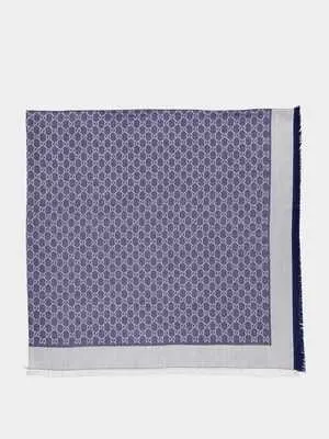 Gucci Blue And White GG Silk Wool Shawl Blue