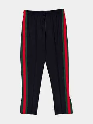 Gucci Dark Technical Jersey Sportswear Trousers With Web - Blue