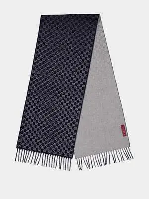 Gucci Dark And Light Grey Gg Wool Cashmere Scarf - Blue