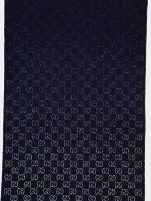 Gucci Dark And Light Grey Gg Wool Cashmere Scarf - Blue