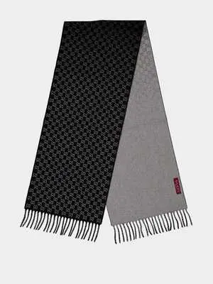 Gucci Black And Light Grey Gg Wool Cashmere Scarf - Multicolour