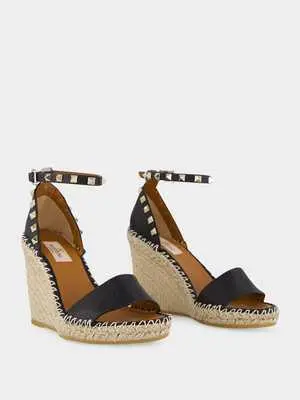 Valentino Garavani Calf Leather Wedge Espadrille Sandals