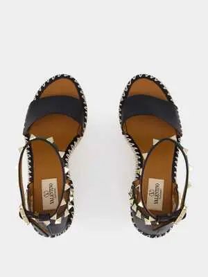 Valentino Garavani Calf Leather Wedge Espadrille Sandals