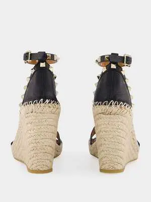 Valentino Garavani Calf Leather Wedge Espadrille Sandals